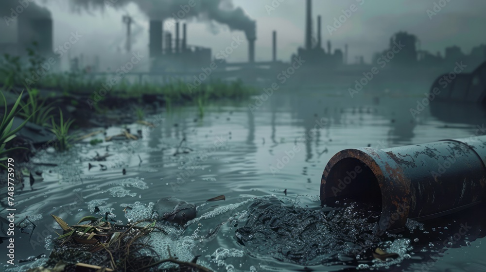 Wastewater pipes from factories and factories into canals and the sea ...