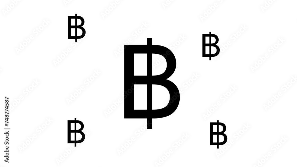 Zoom in and out animation the thai baht symbol. Large black symbol in ...