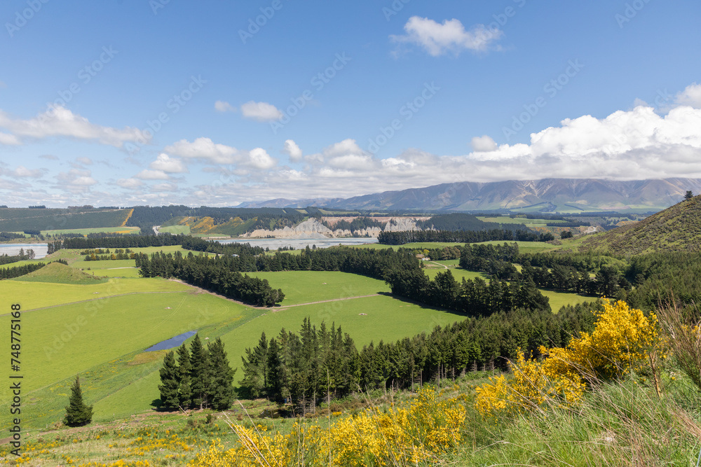 Overlooking Rakaia gorge and river, on the south island of New Zealand ...