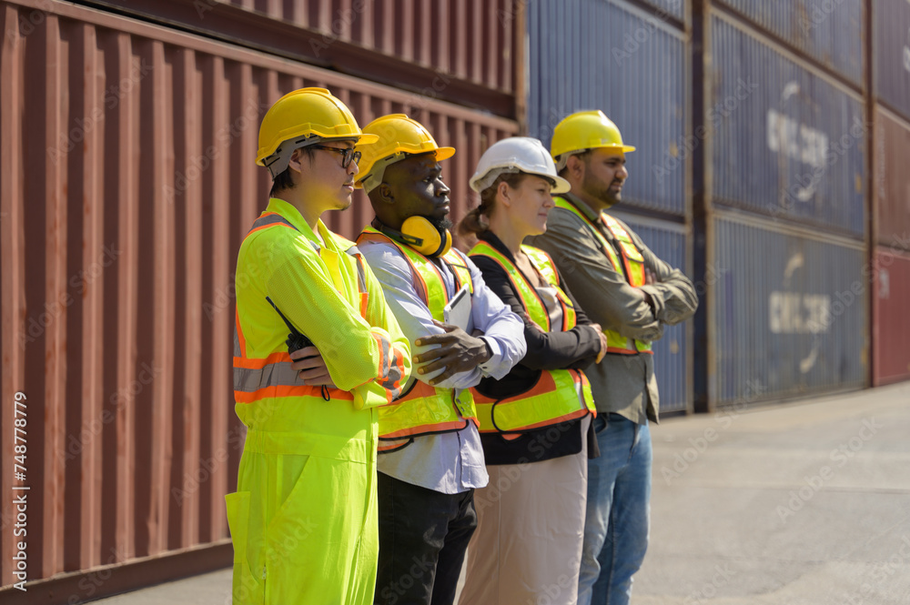 Portrait of multi ethnic group of male and female container loading ...