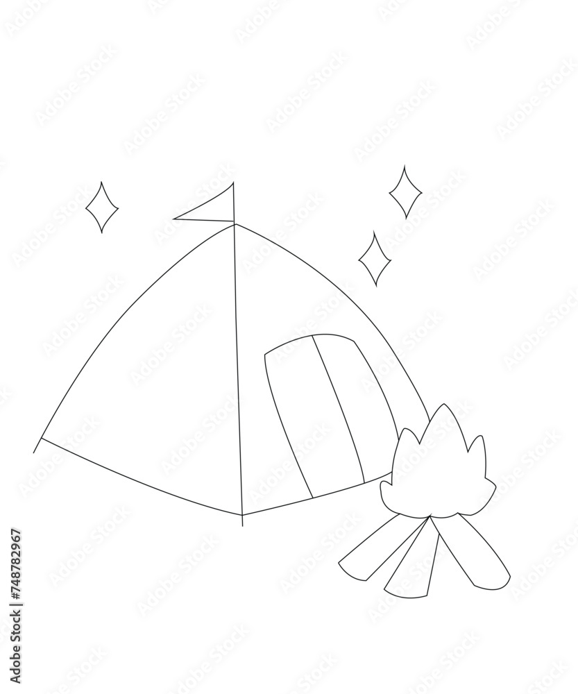 camp coloring page for school children Stock Vector | Adobe Stock