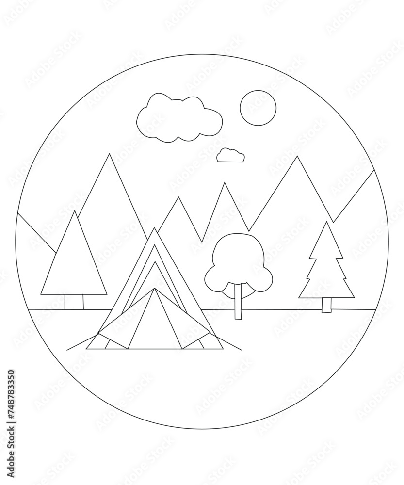 camp coloring page for school children Stock Vector | Adobe Stock