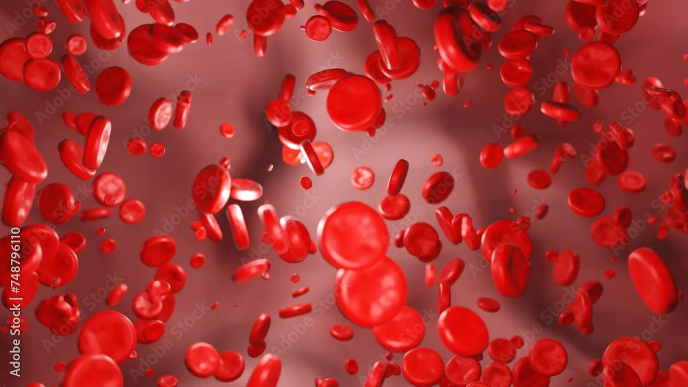 Blood cells flowing through the vein. Hemoglobin, corpuscle ...