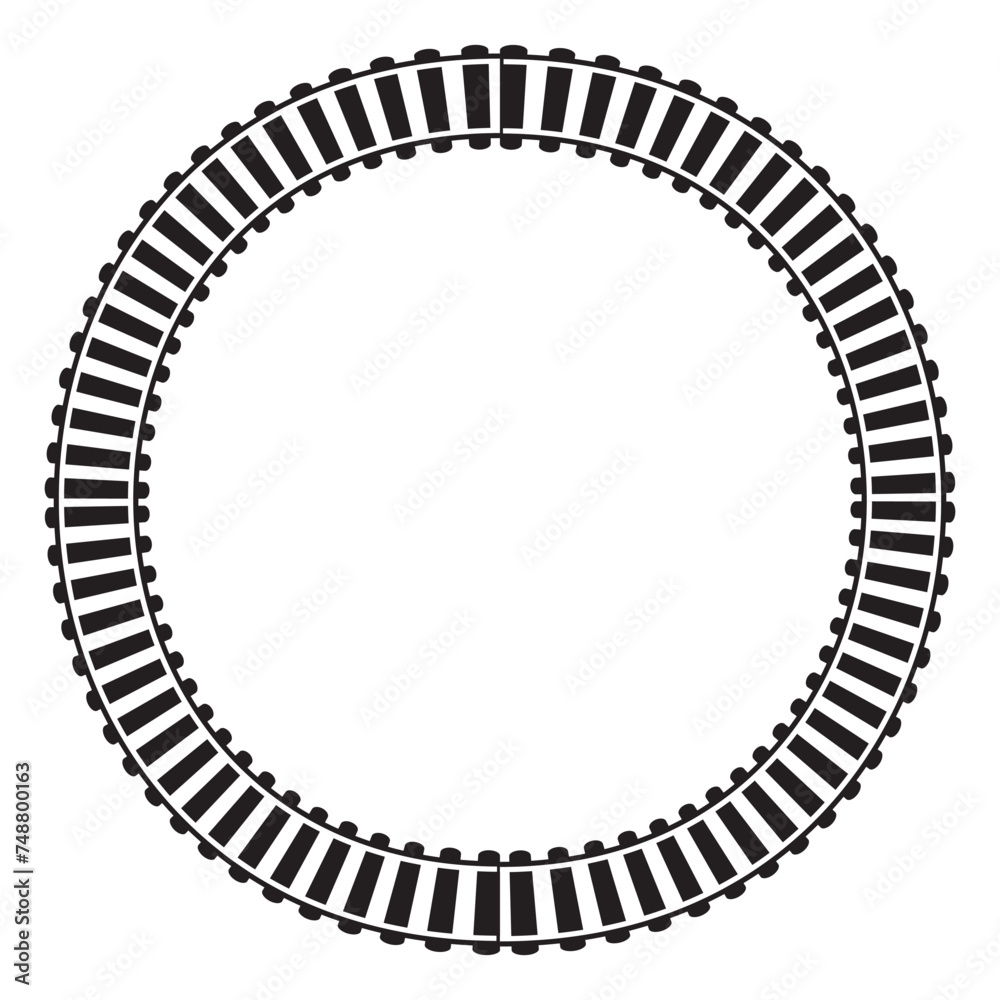 Railway train track vector route. Rail pattern round circular curve ...