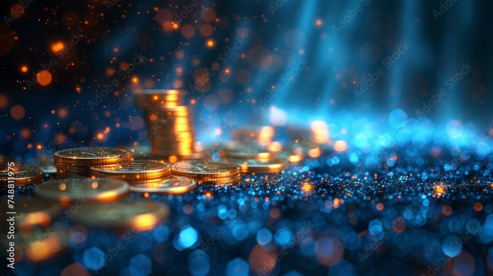 The image shows an abstract coins pile with falling coins. Money ...