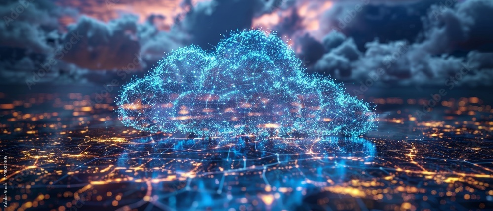 An overview of cloud computing technology. A digital cloud hovering ...