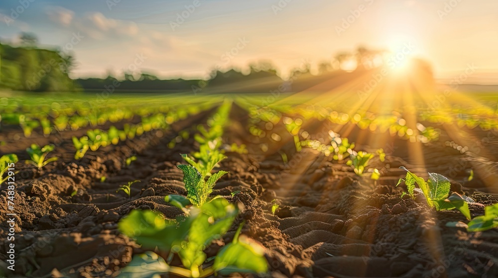the vibrant colors and textures of a well-tended farm field, where ...
