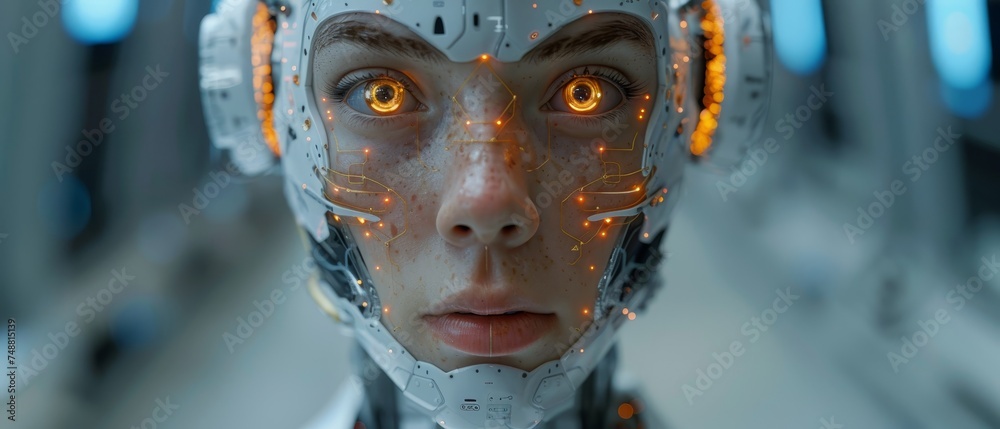 Image of an artificial intelligence robot head on an engineer's desk ...