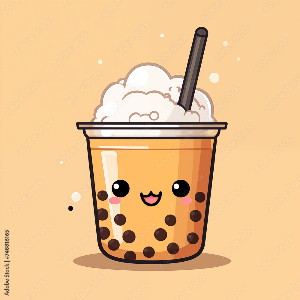 Adorable Animated Bubble Tea Character with a Happy Expression Stock ...