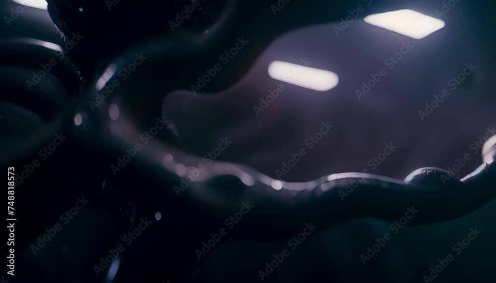 Winding tentacles of an alien monster inside a dark lair. Limbs of a mysterious creature twist ...