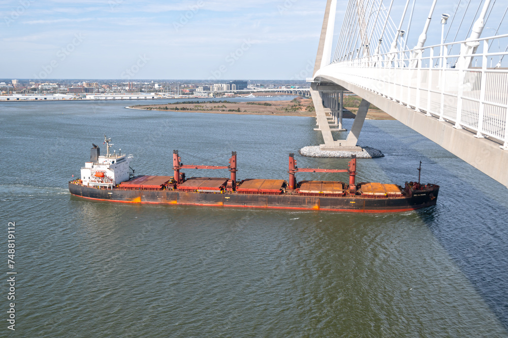 SMT Shipping's cargo ship Delta Pearl passes under the Ravenel Bridge ...