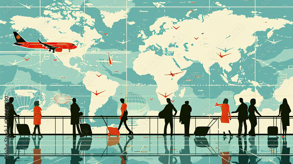 Diverse group of individuals standing together in front of a large map ...