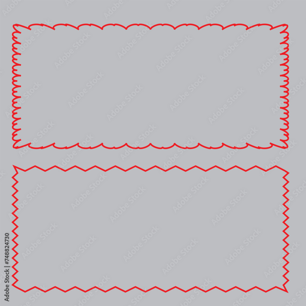 Wave rectangle frame. Doodle scalloped edge border with wavy pattern ...