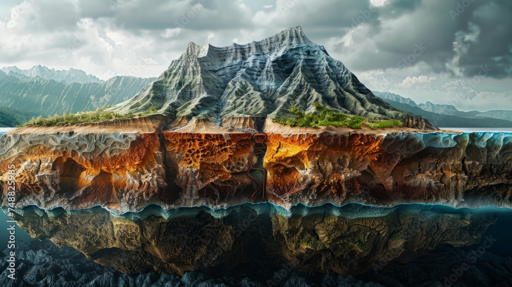 Cross-sectional of a volcanic island, showing the magma chamber ...
