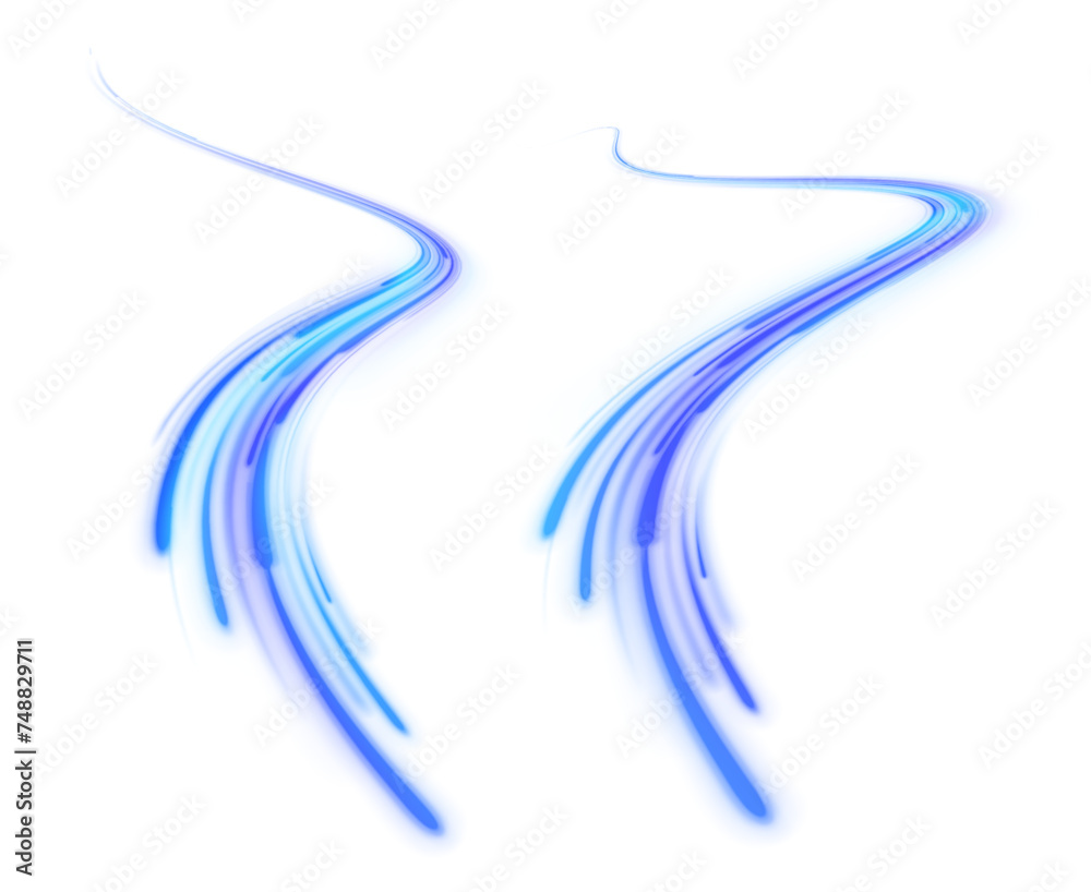 Blue air flow wave effect set. Design element for visualizing air or ...