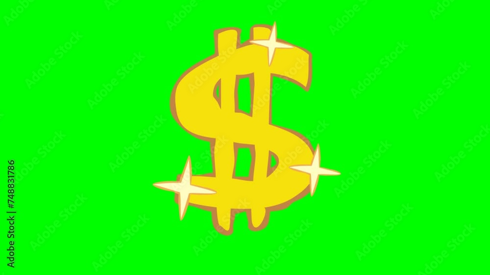 Animation loop of cartoon color dollars symbol on green background ...