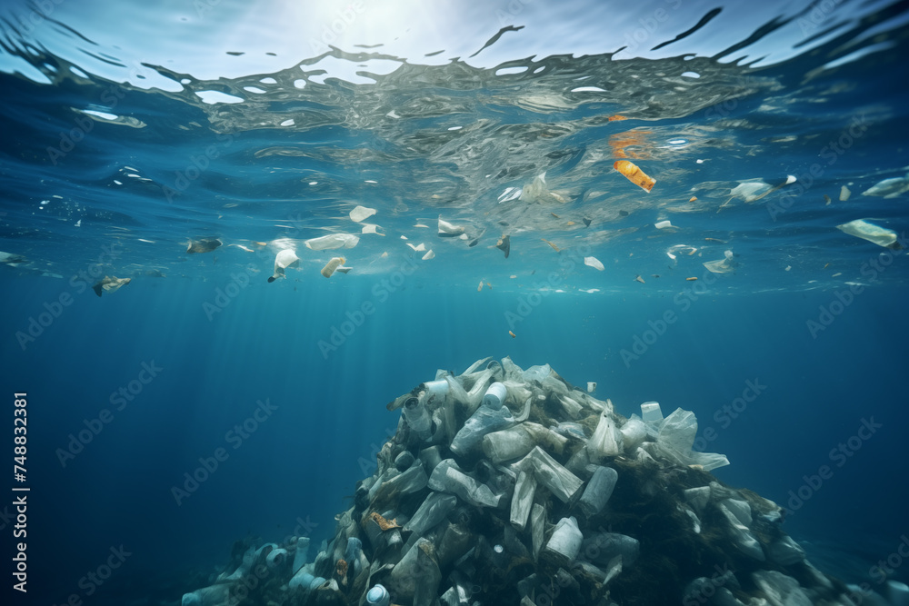 Plastic bags polluting the ocean. Plastic pollution in oceans, global ...