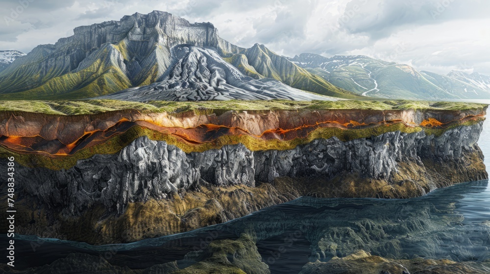 Cross-sectional of a volcanic island, showing the magma chamber ...