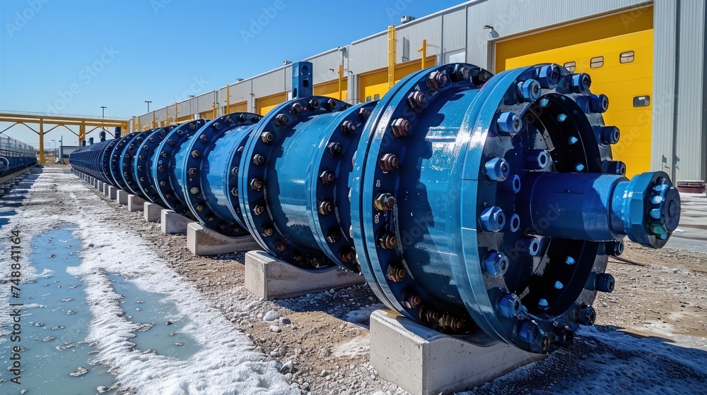 Construction workers laid water system pipeline at construction site ...