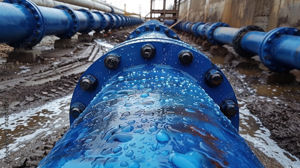 Construction workers laid water system pipeline at construction site ...