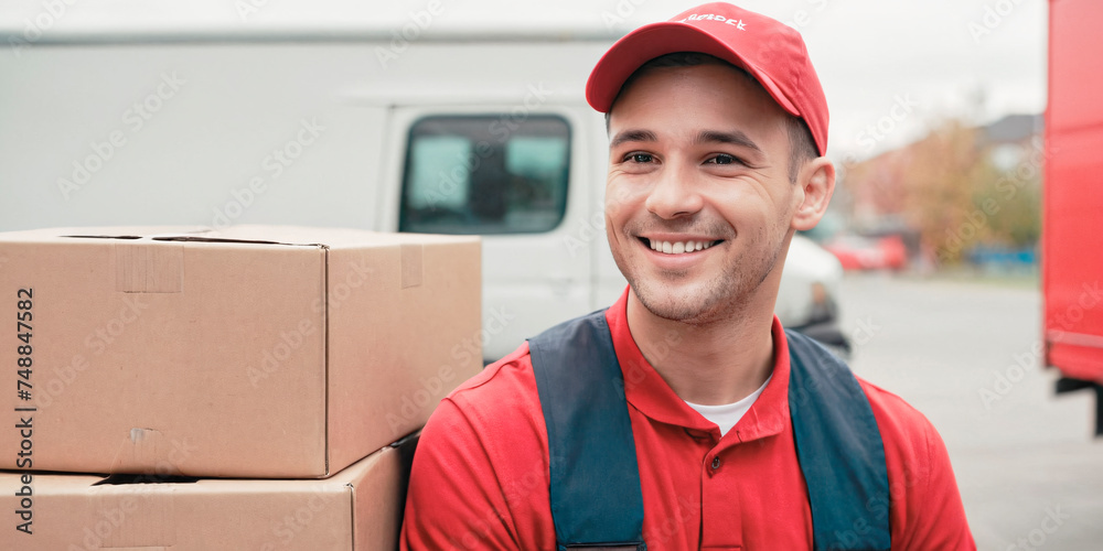 A dedicated delivery worker, in a professional uniform, stands ready ...