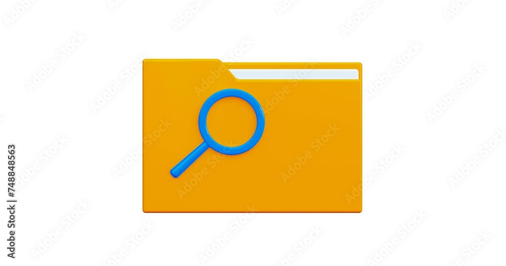 3D animation. File search icon. Search for information in files ...