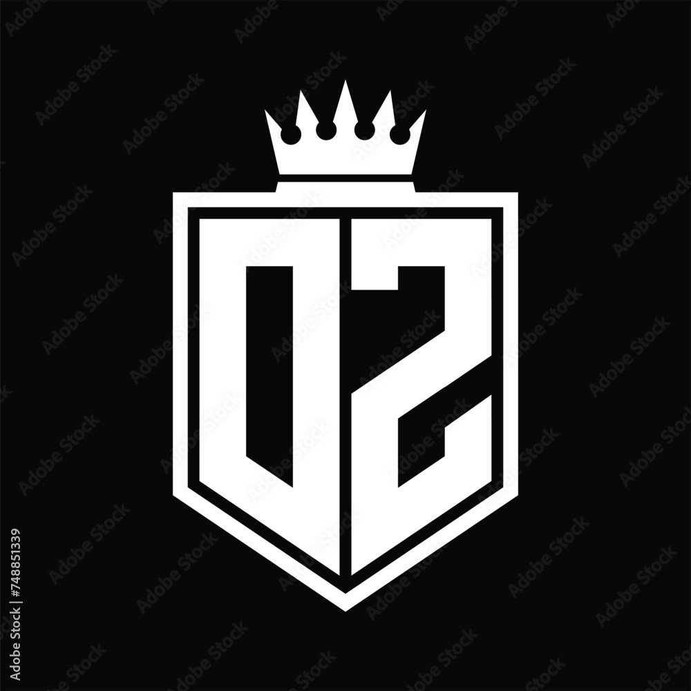 DZ Logo monogram bold shield geometric shape with crown outline black ...