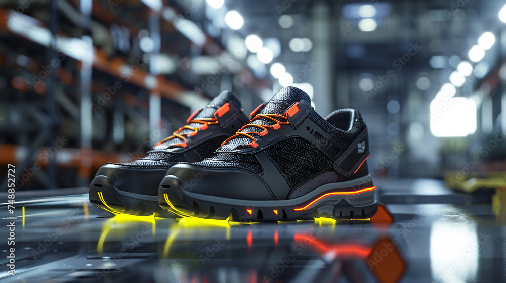 Create a 3D rendering of safety shoe design for industrial use ...