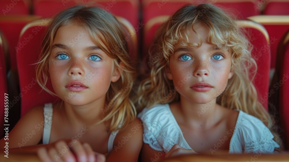 Two Young Girls with Blue Eyes, Twins with Beautiful Blue Eyes ...