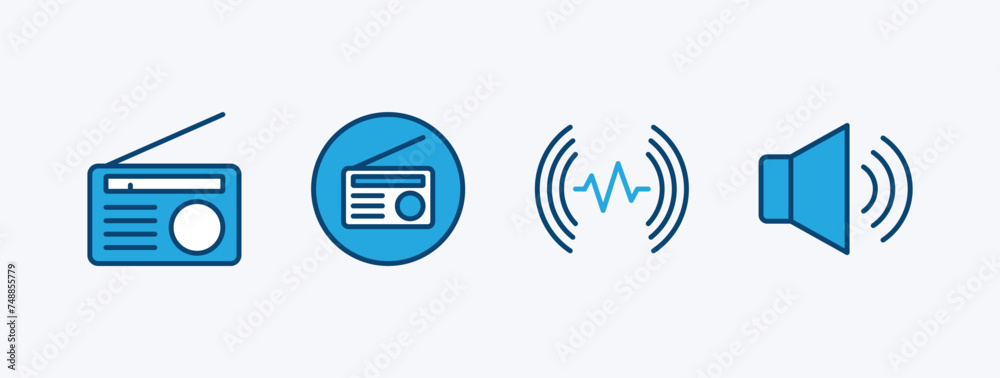 Set of radio icon. Electronic devices icons. Containing speaker, sound ...