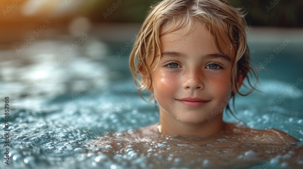 Smiling Girl in Swimming Pool, A Young Child Posing for a Picture in ...