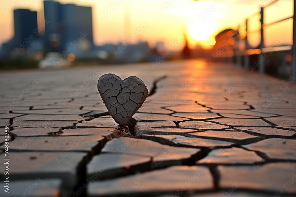 Broken heart concept with cracked heart depicting lost love and ...