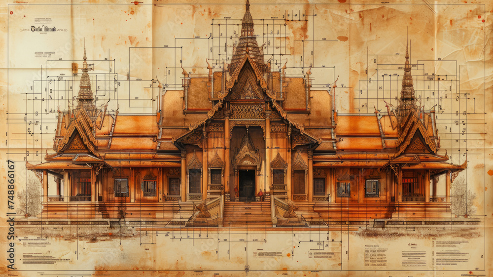 a construction blueprint in an exploded schematic style depicting ...
