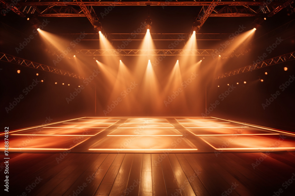 Empty stage light background. Illuminated stage with warm lighting ...