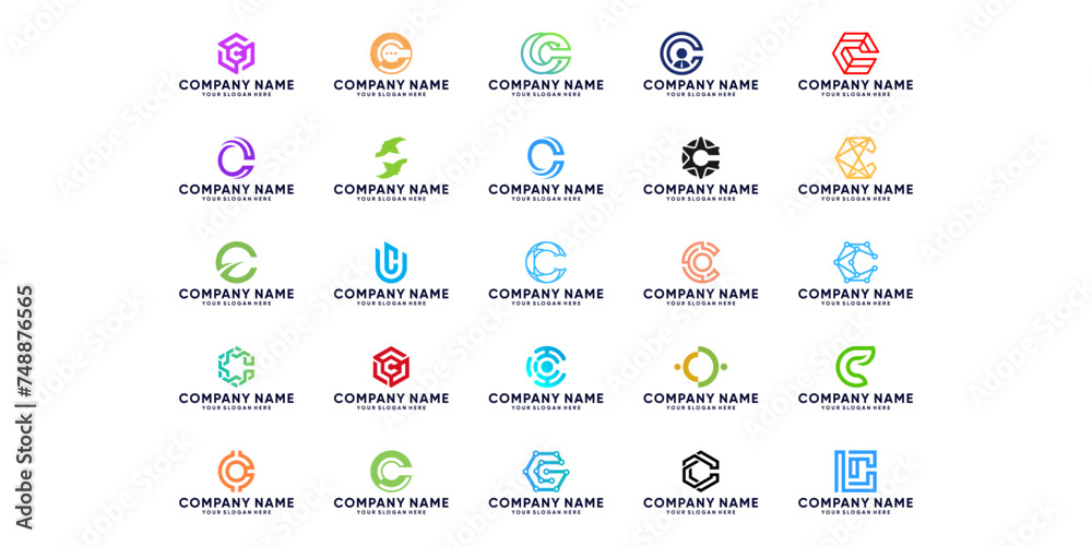 Collection of letter C logo designs for symbol technology, internet ...
