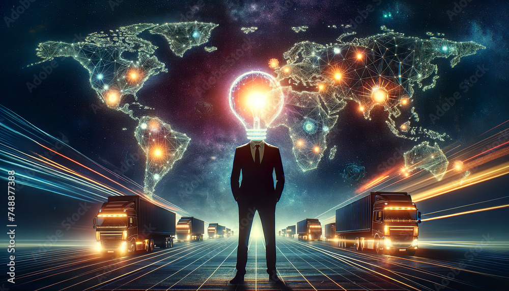 An imaginative portrayal of a figure with a light bulb head standing in ...