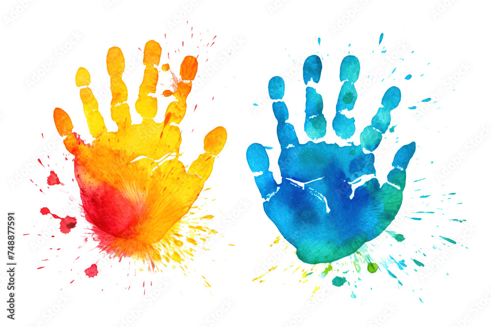Colorful hand print isolated on transparent background Remove png, Clipping Path, pen tool Stock ...