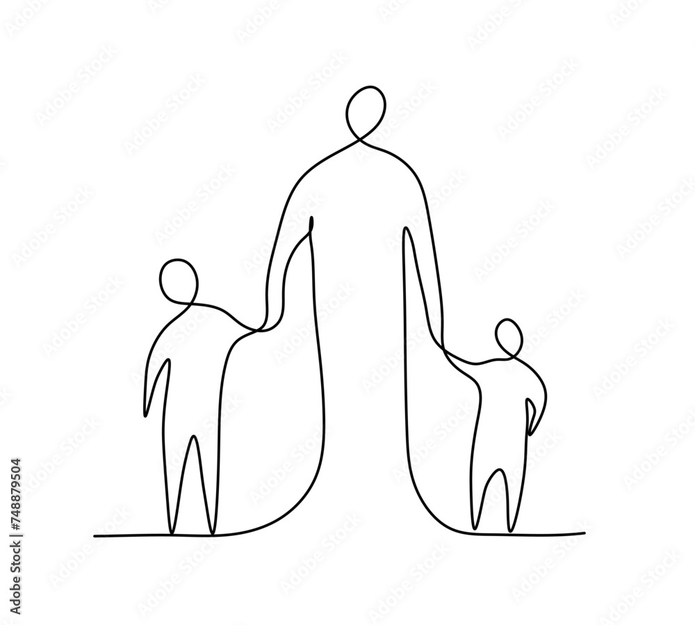 Vector isolated man and two children holding hands one single ...
