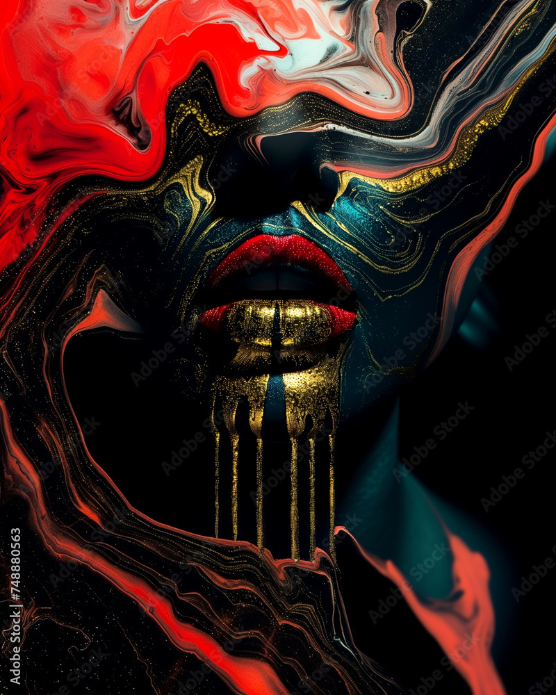 Contemporary Abstract Art Juicy Female Lips In The Center Of The Frame