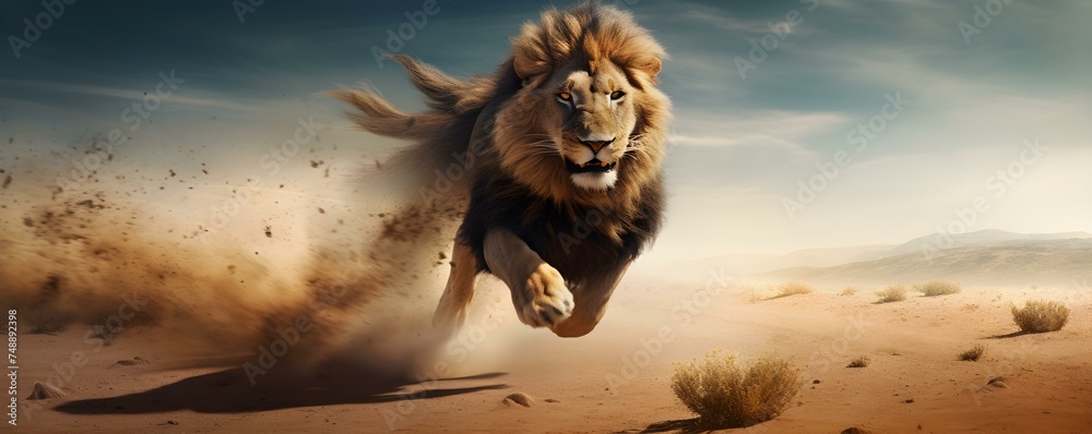 Natures thrilling pursuit unfolds as a lion sprints after a gazelle ...