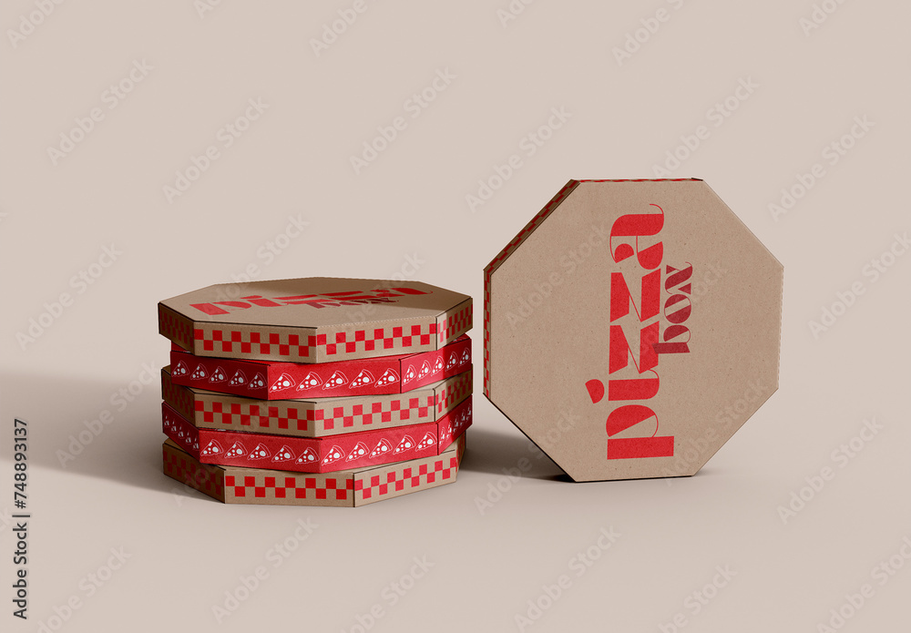 Stacked Hexagonal Pizza Boxes Mockup Stock Template | Adobe Stock