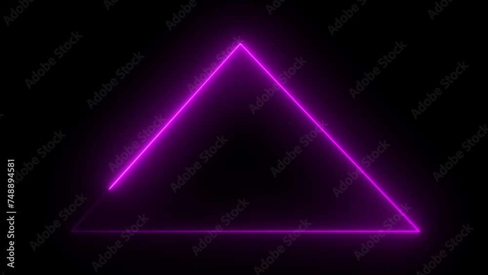 Abstract neon light line running loop triangle frame animation on the ...