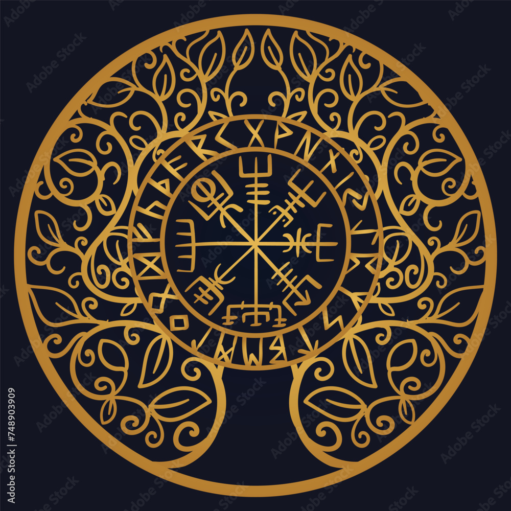 Vetor de Yggdrasil, the tree of life. Vikings symbol Odin,with futhark ...