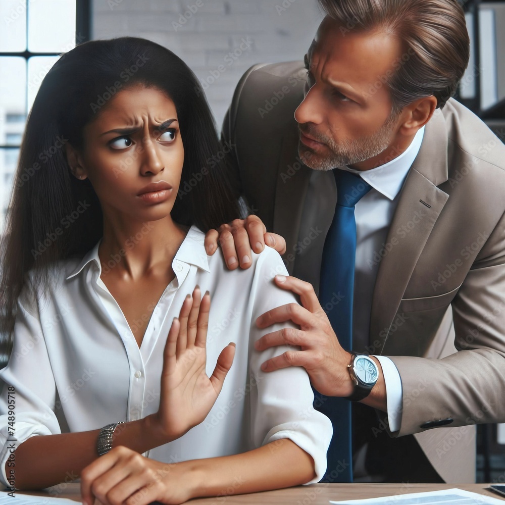 Inappropriate touching of a female employee by a businessman by placing ...