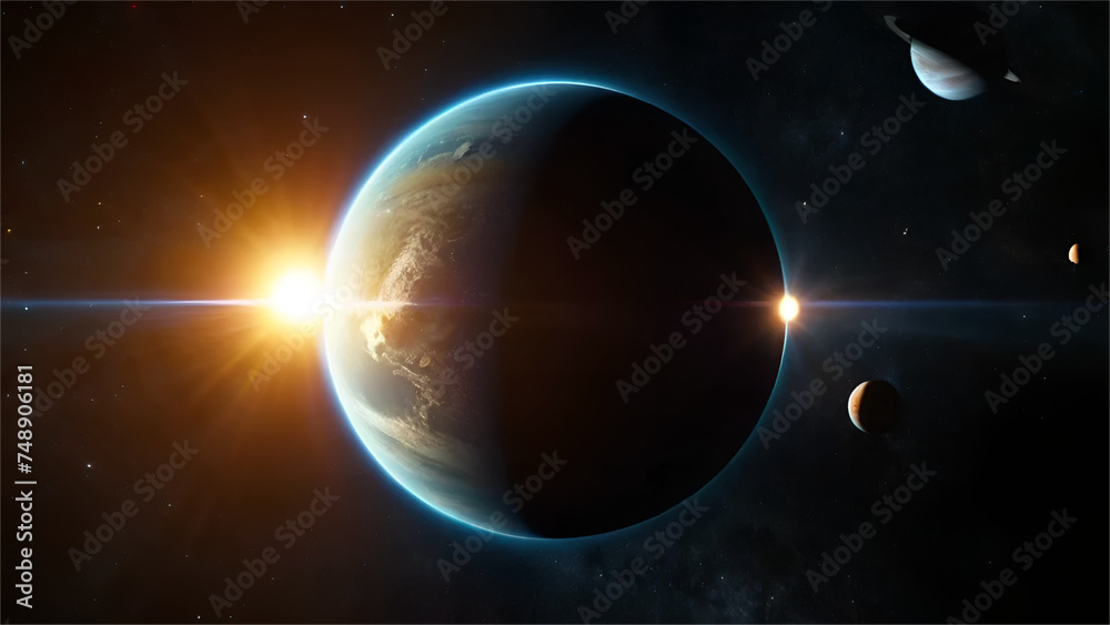 Space background with planets moving around sun on orbits Stock Photo ...