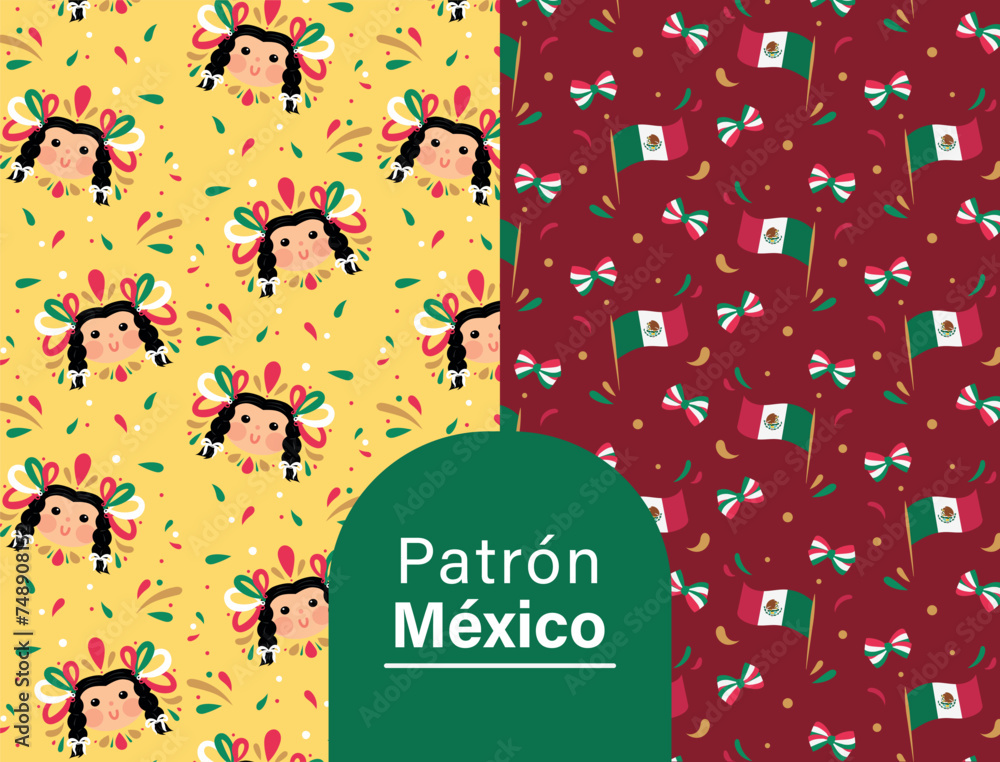 Vecteur Stock Par de patrones de fiestas patrias de México. Banderas de ...