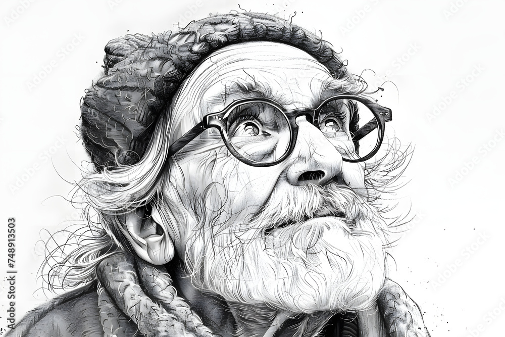 Expressive and Funny Old Man. Ink Drawing Stock Illustration | Adobe Stock