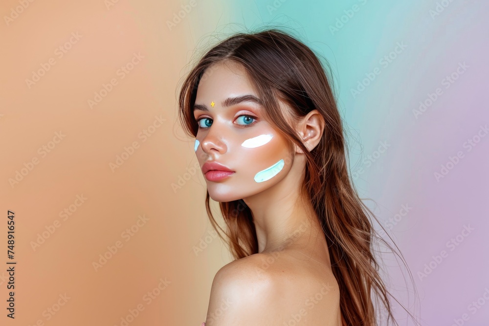 Facial cosmetic skin care cream. Skincare treatment products: fast ...