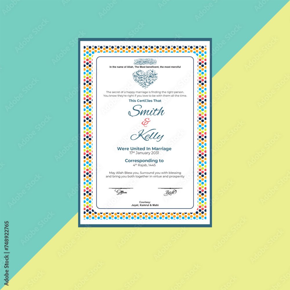 Luxury Nikah Certificate, Premium A4 Islamic Wedding Contract, Nikah ...