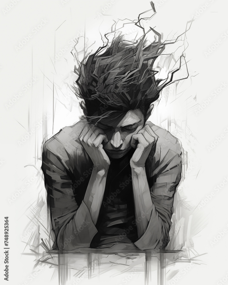 mental health prevention sketch drawing - identity crisis, mood swing ...